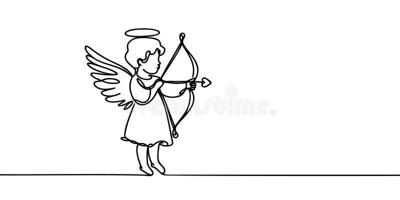 Continuous One Line Drawing of Little Angel Cupid. Little Angel with ...