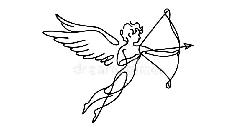 Continuous One Line Drawing of Little Angel Cupid. Vector Illustration ...