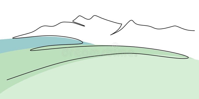 Continuous One Line Drawing of a Lush Forest at the Base of Mountains ...