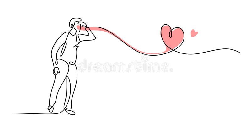 Continuous One Line Drawing of a Man Looking at a Love Symbol ...