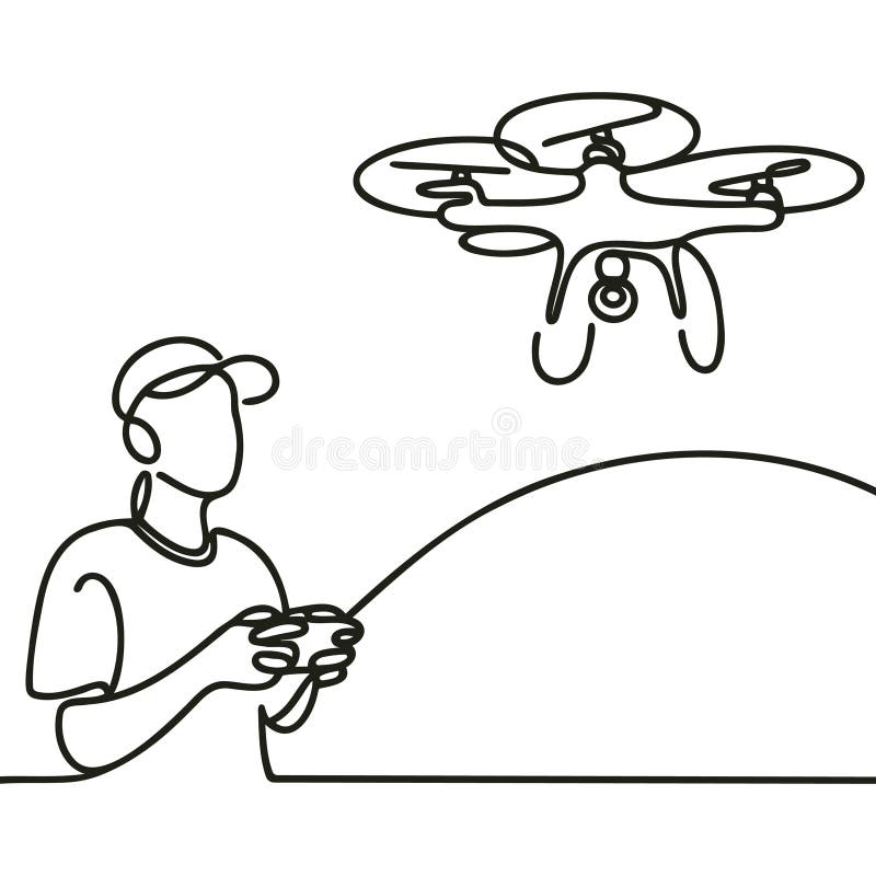 Continuous One Line Drawing Of Man Operating Drone Remote Control Man