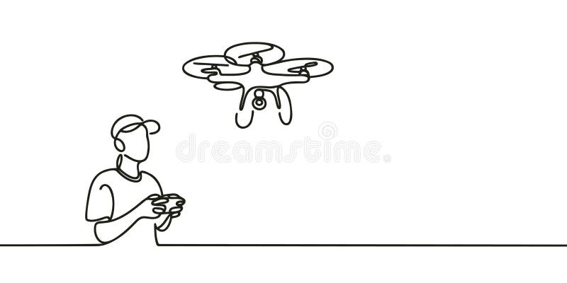 Continuous One Line Drawing Of Man Operating Drone Remote Control Man