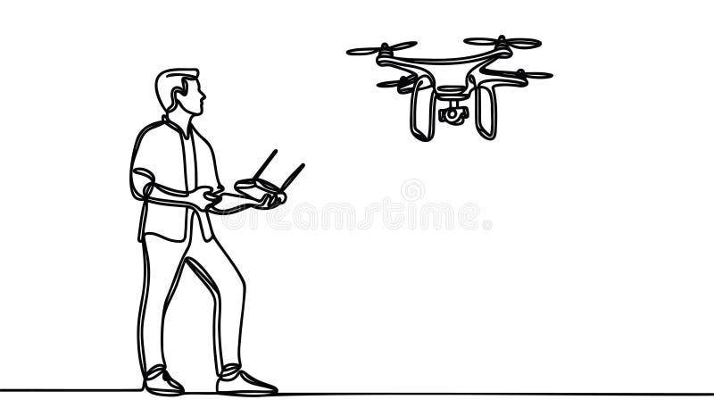 Continuous One Line Drawing of Man Operating Drone Remote Control. Man ...