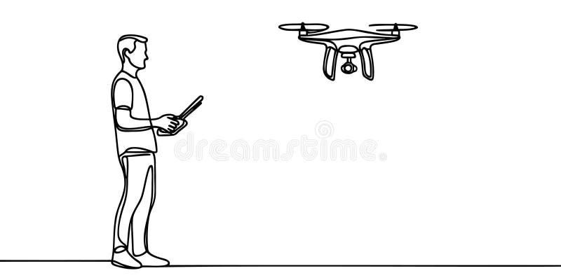 Continuous One Line Drawing of Man Operating Drone Remote Control. Man ...