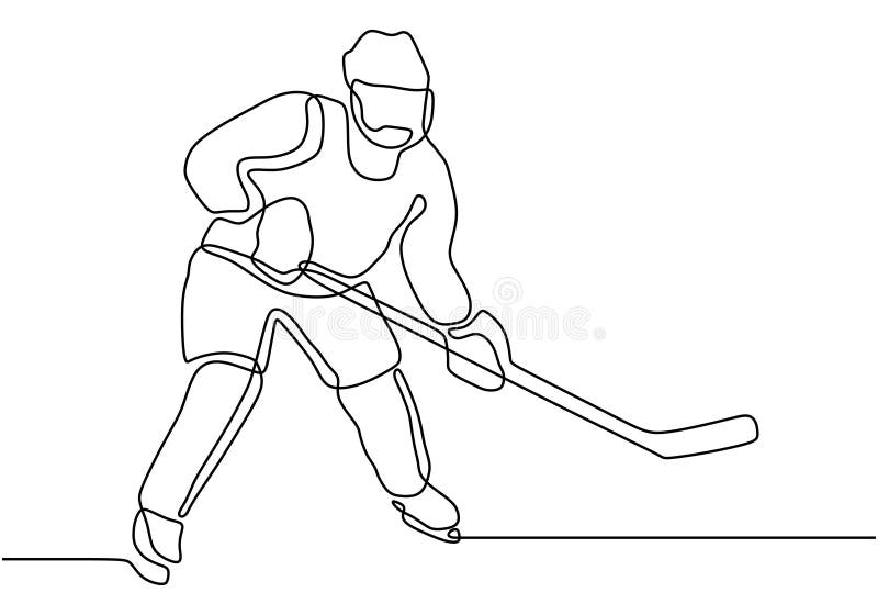 Man Playing Ice Hockey Sport Continuous Line Drawing Vector