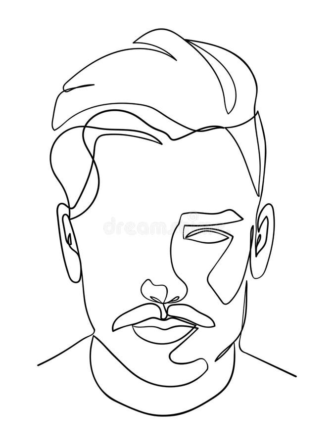 Continuous One Line Drawing Of Man Portrait Hairstyle Vector