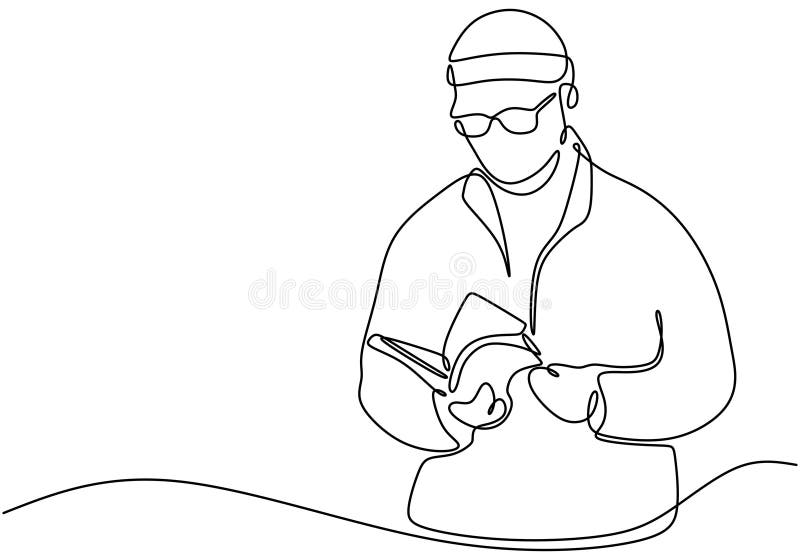 Continuous One Line Drawing of a Man Reading while Sitting ...