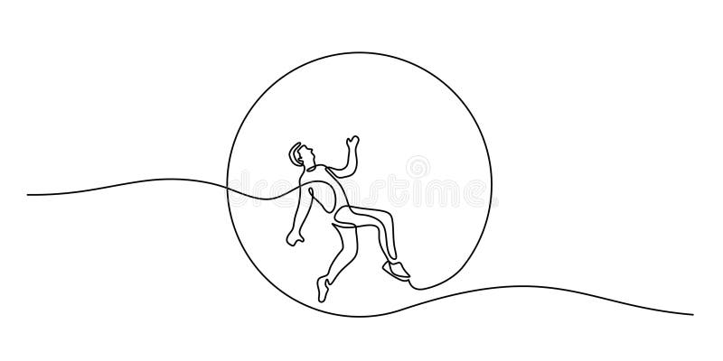 Continuous One Line Drawing of a Man Running Inside a Large Ball ...