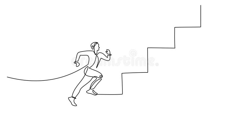 Continuous One Line Drawing of a Man Running Up Stairs, Highlighting ...