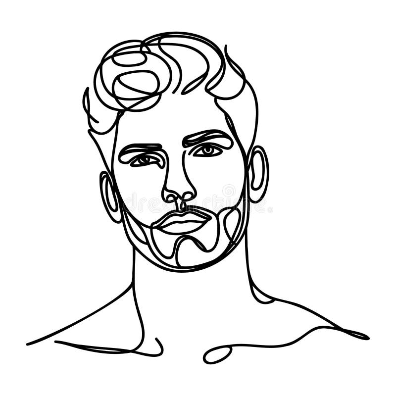 Continuous One Line, Drawing of Man S Face, Fashion Minimalist Concept ...