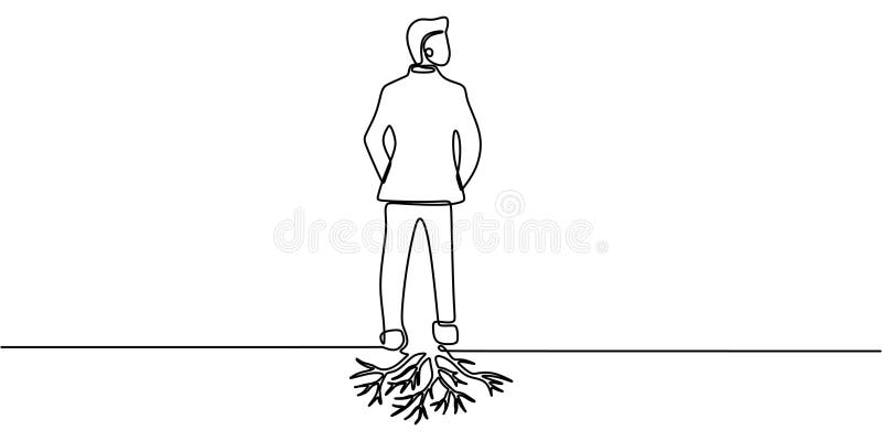 Continuous One Line Drawing of a Man Standing on Tree Roots ...