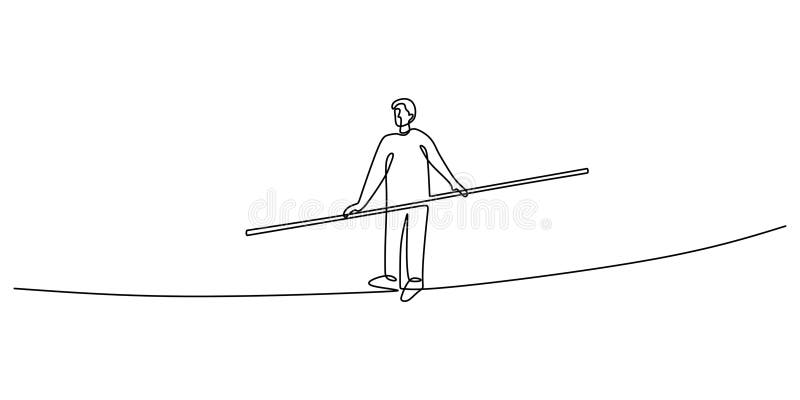 Continuous One Line Drawing of a Man Walking with a Stick, Representing ...