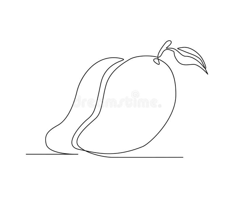 Continuous One Line Drawing of Mango Fruit with Leaf. Mango Fruit Hand ...