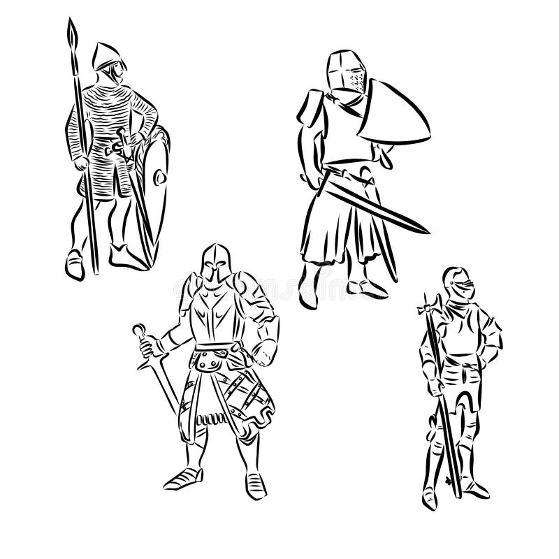Continuous One Line Drawing Medieval Knight Standing In Armor Stock Vector Illustration Of