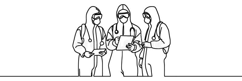 Continuous One Line Drawing of Men in Protective Suit To Protect Body ...
