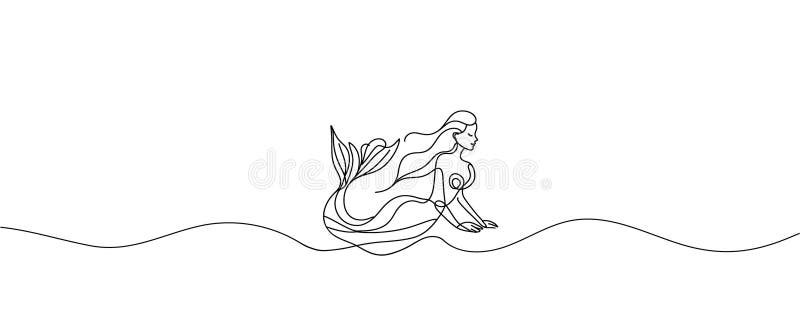 Continuous One Line Drawing of a Mermaid. Graphic Illustration of a ...