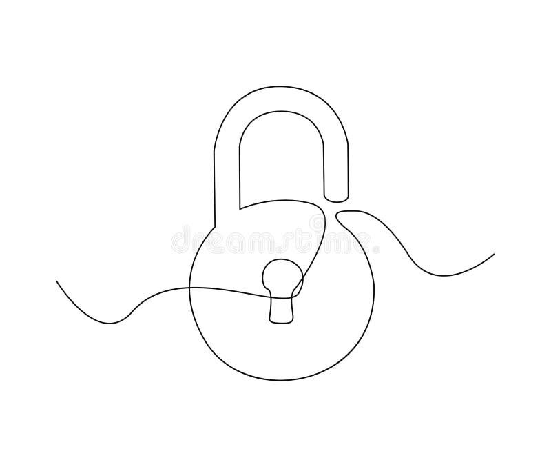 Continuous One Line Drawing of Metal Padlock. Padlock Security Sign ...