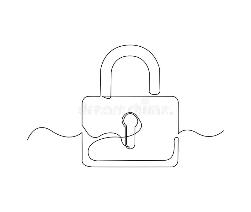 Continuous One Line Drawing of Metal Padlock. Padlock Security Sign ...