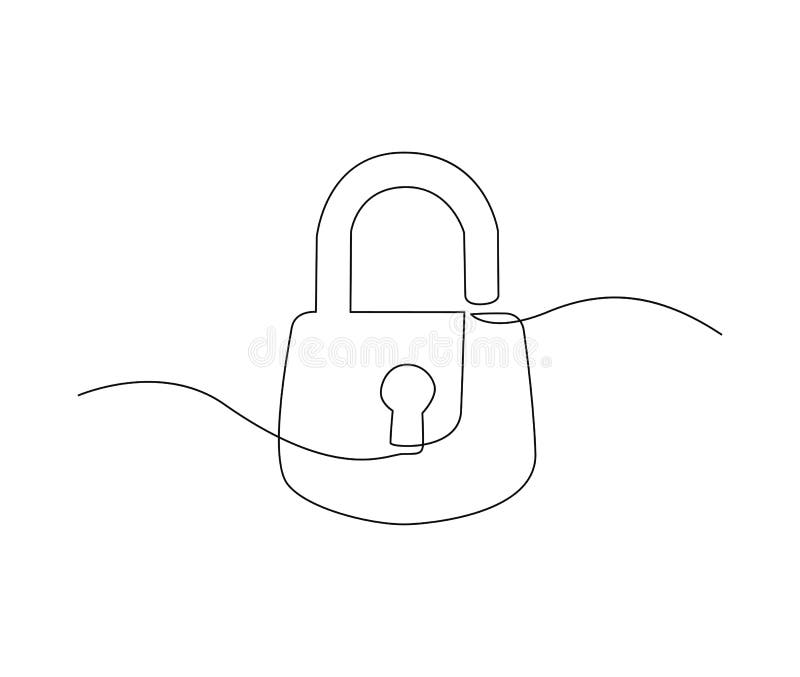 Continuous One Line Drawing of Metal Padlock. Padlock Security Sign ...