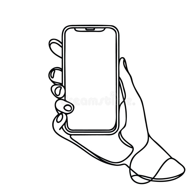 Continuous One Line Drawing Mobile Phone Screens. Holding Smartphone ...