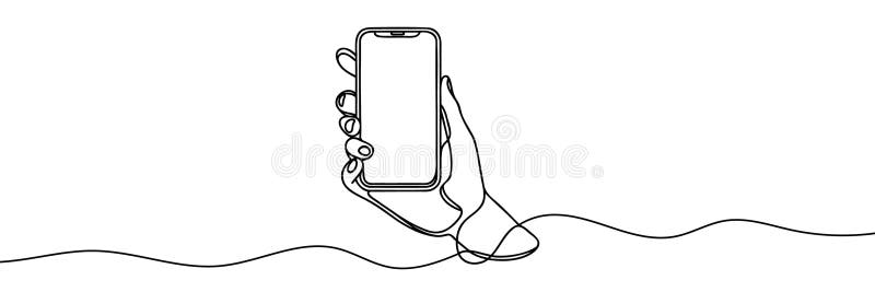 Continuous One Line Drawing Mobile Phone Screens. Holding Smartphone ...