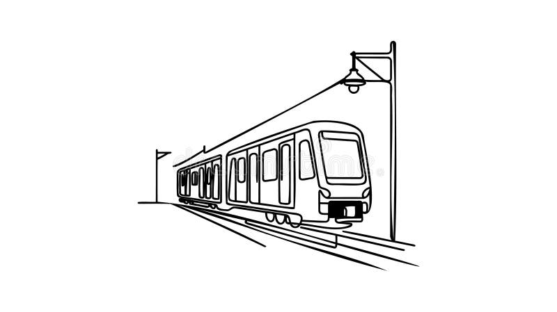 Continuous One Line Drawing. Modern High Speed Passenger Commuter Train ...