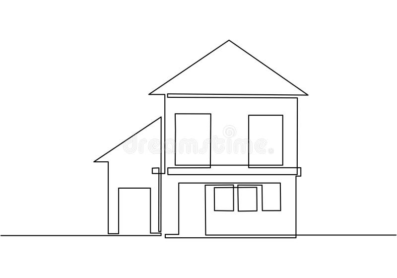 Continuous One Line Drawing of Modern House Stock Vector - Illustration ...