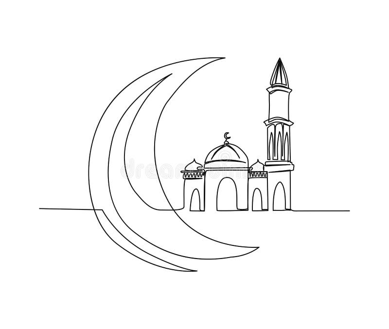 Continuous One Line Drawing of Mosque. Simple Illustration of Islamic ...