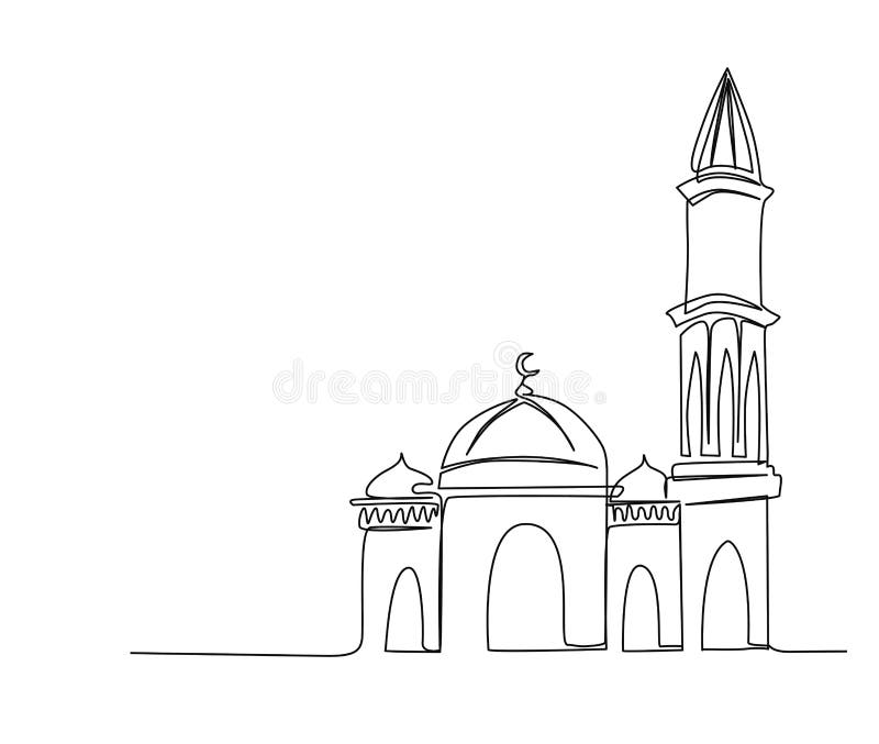 Continuous One Line Drawing of Mosque. Simple Illustration of Islamic ...