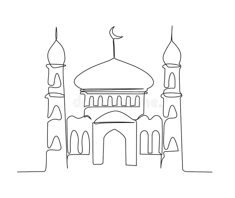 Continuous One Line Drawing of Mosque. Simple Illustration of Islamic ...