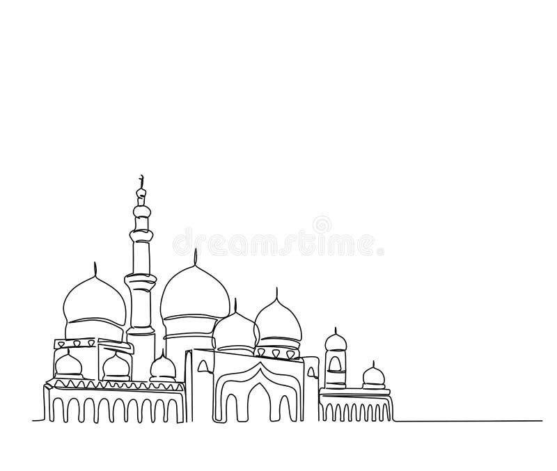 Continuous One Line Drawing of Mosque. Simple Illustration of Islamic ...