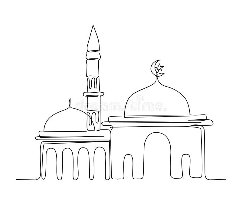 Continuous One Line Drawing of Mosque. Simple Illustration of Islamic ...