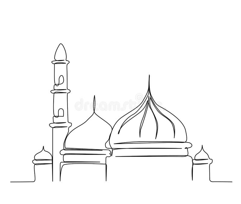 Continuous One Line Drawing of Mosque. Simple Illustration of Islamic ...