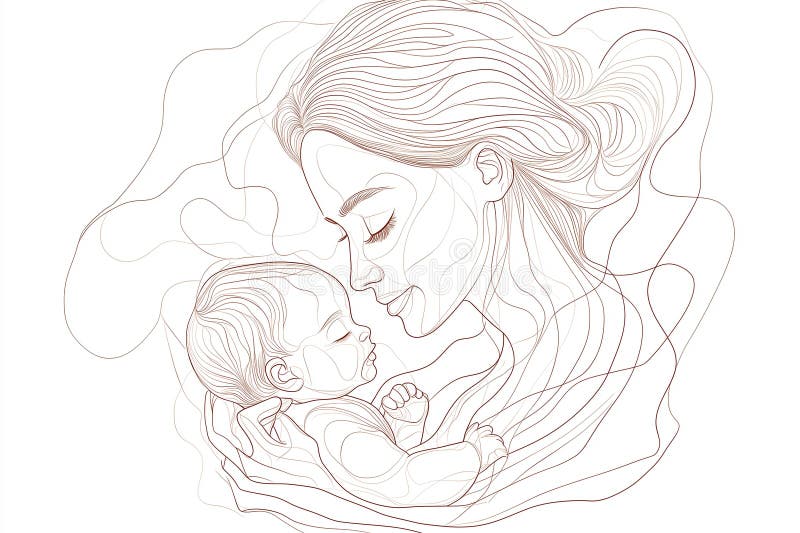 One-line Drawing of a Mother Holding a Baby in Her Hands. Stock ...