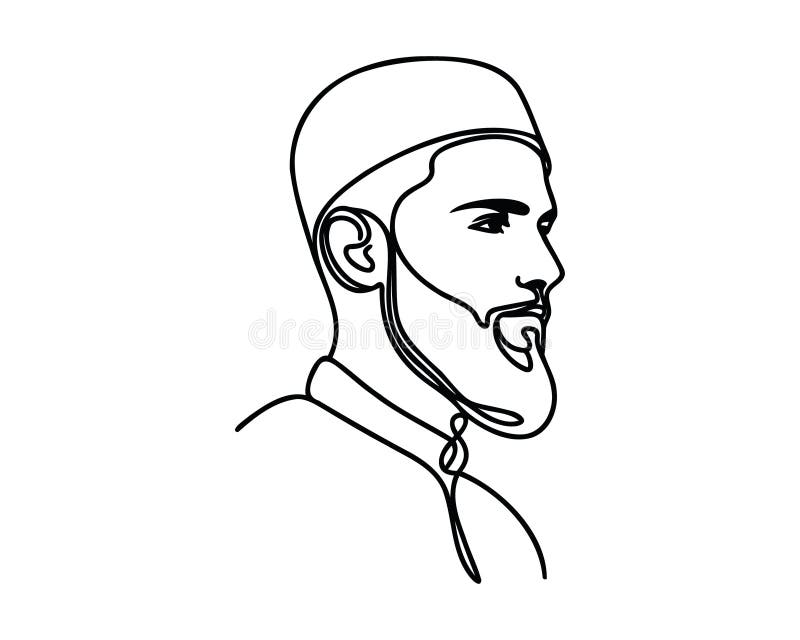 Continuous One Line Drawing of Muslim Man Stock Vector - Illustration ...