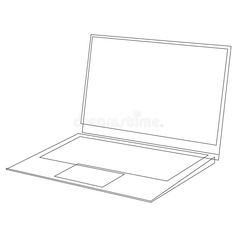 Continuous One Line Drawing of Notebook Laptop Opened. Vector ...