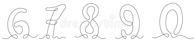 Continuous One Line Drawing of Numbers from 6 To 0. Stylish and ...