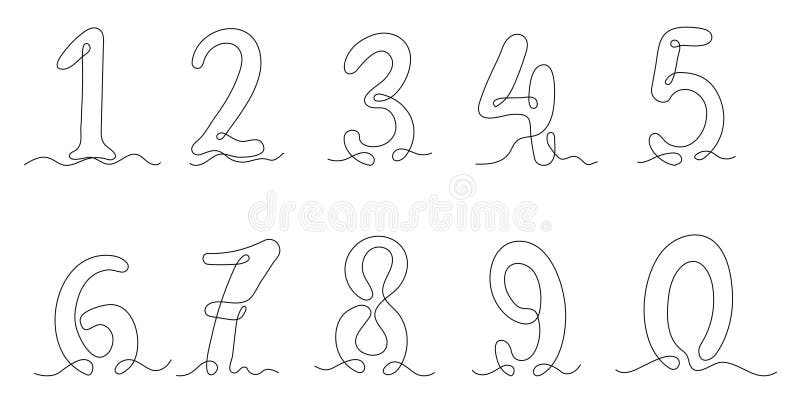 Continuous One Line Drawing of Numbers from 0 To 9. Stylish and ...