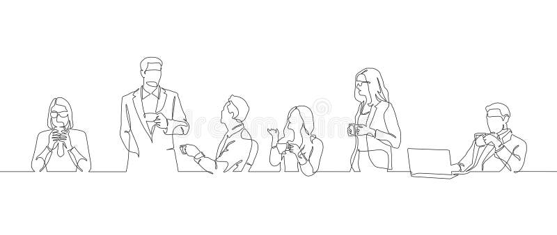 Continuous One Line Drawing Office Workers Having a Coffee Break Stock ... Continuous One Line Drawing Office Workers Having a Coffee Break Stock ...