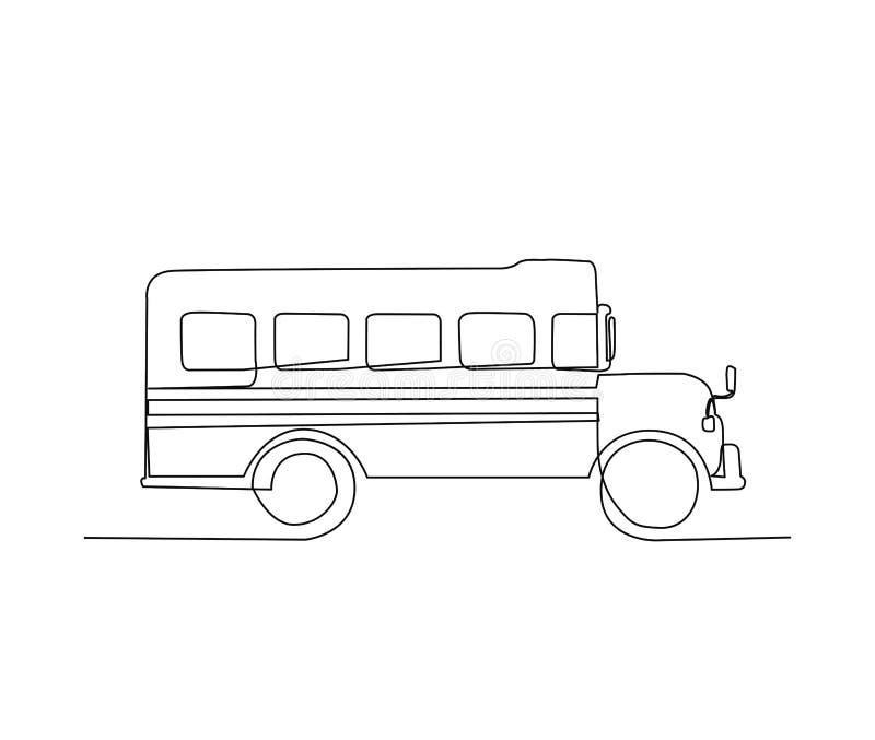 Continuous One Line Drawing of Old School Bus. Vintage School Bus Line ...