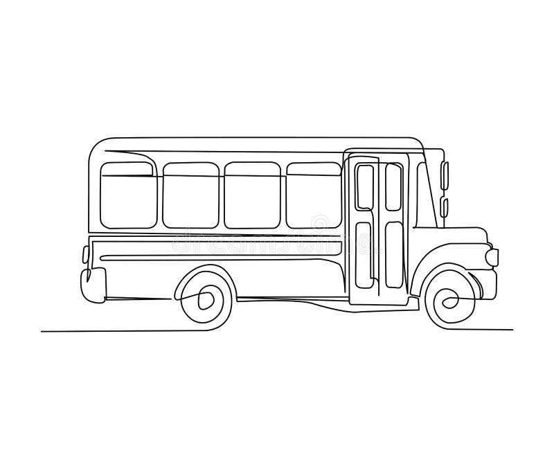 Continuous One Line Drawing of Old School Bus. Vintage School Bus Line ...
