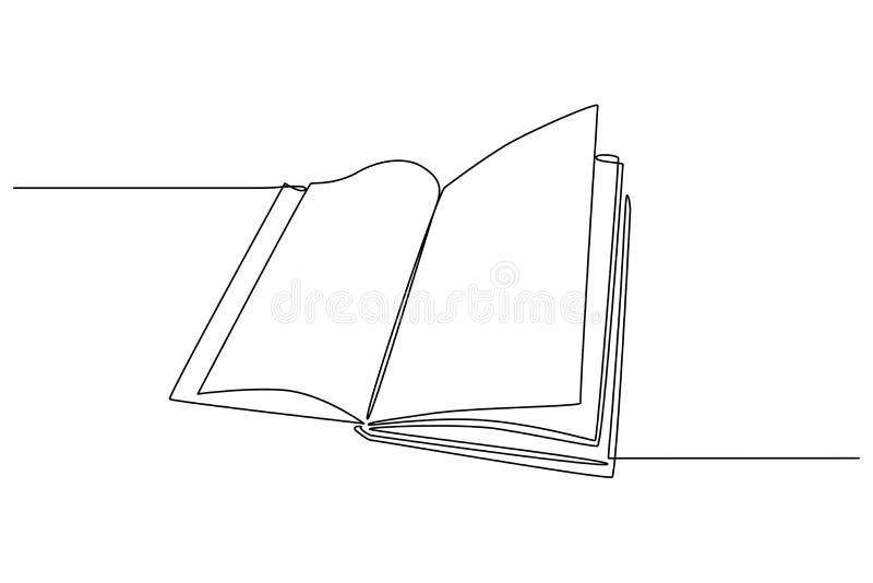 Continuous One Line Drawing Opened Book with Pages. Knowledge Library ...
