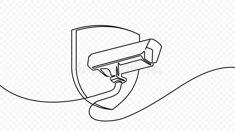 Continuous One Line Drawing of Outdoor Security System with Shield ...