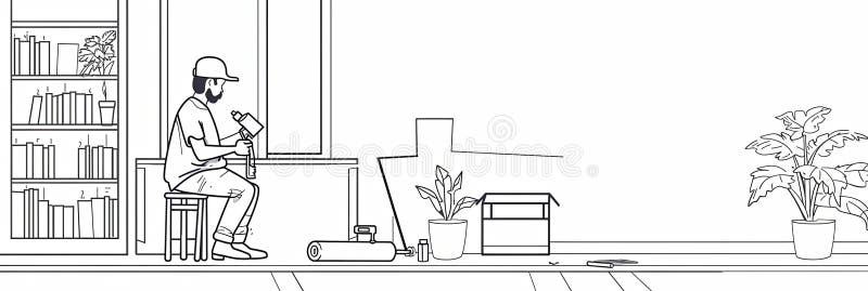 A Continuous One Line Drawing of a Painter Decorating an Apartment Wall ...