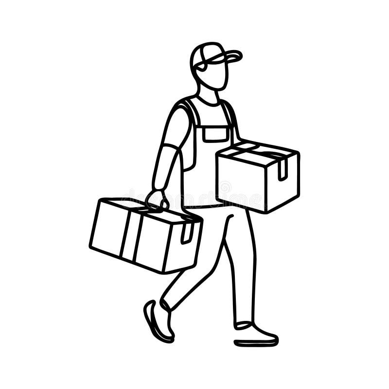 Continuous One Line Drawing of Parcel Delivery. Young Guy with a ...