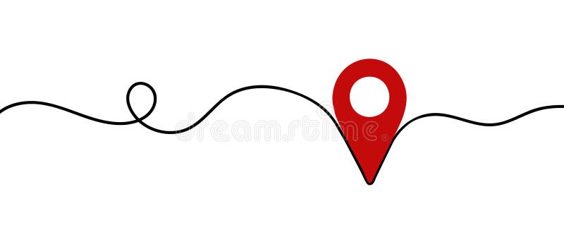 Continuous One Line Drawing of Path and Red Location Pointers. Map Pin ...