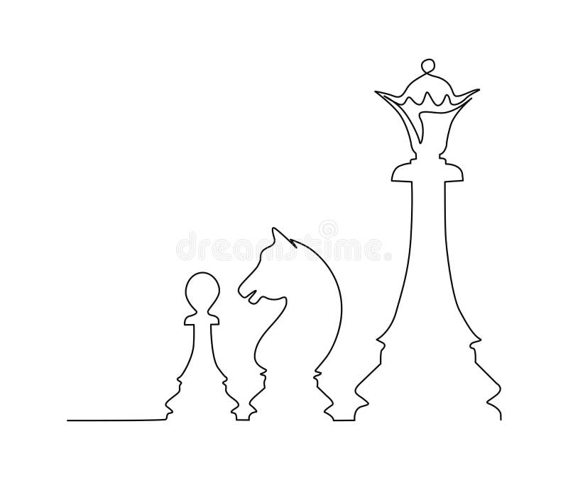 Continuous One Line Drawing of Pawn, Knight and King. Simple Chess ...