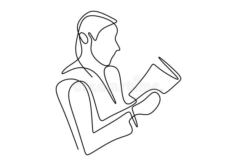 Continuous One Line Drawing of People Sitting and Reading a Book. Young ...
