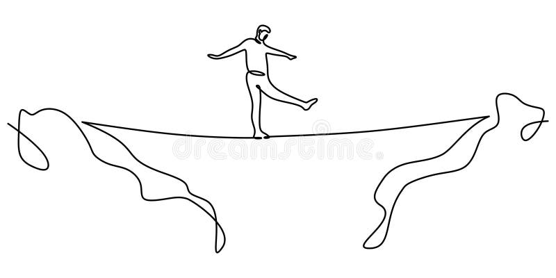 Continuous One Line Drawing of People Walking on Ropes, Symbolizing ...