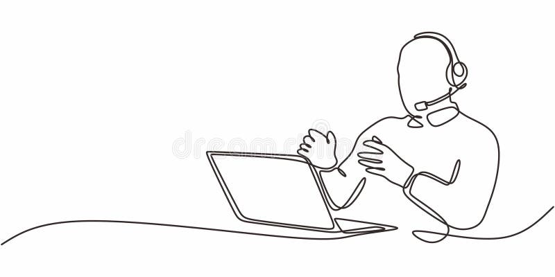 Continuous Line Drawing Person Virtual Meeting Headphones. Remote Work ...